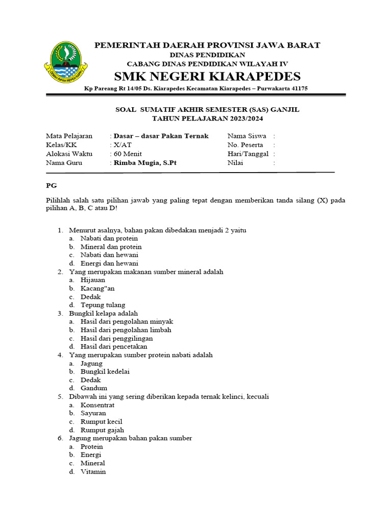 PAS X Dasar Pakan Ternak | PDF
