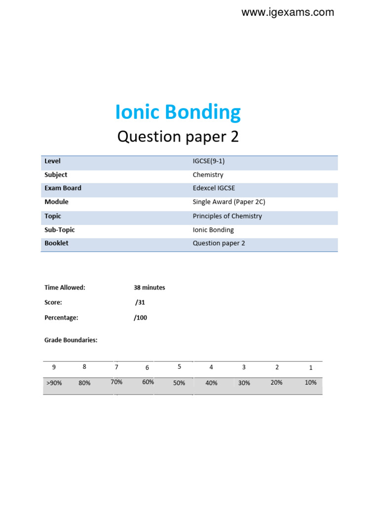 6.1 Ionic Bonding 2C QP | PDF | Chlorine | Sodium Chloride
