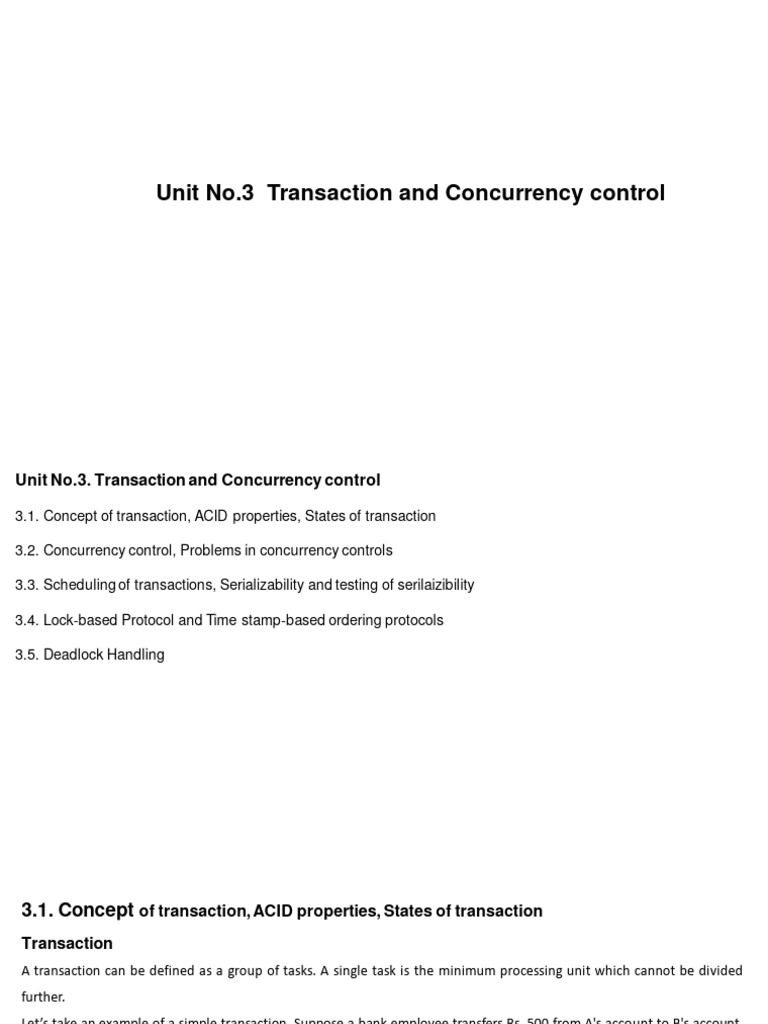 Unit No.3 Trasaction & Concurrency Control | PDF | Finance & Money Management | Computers
