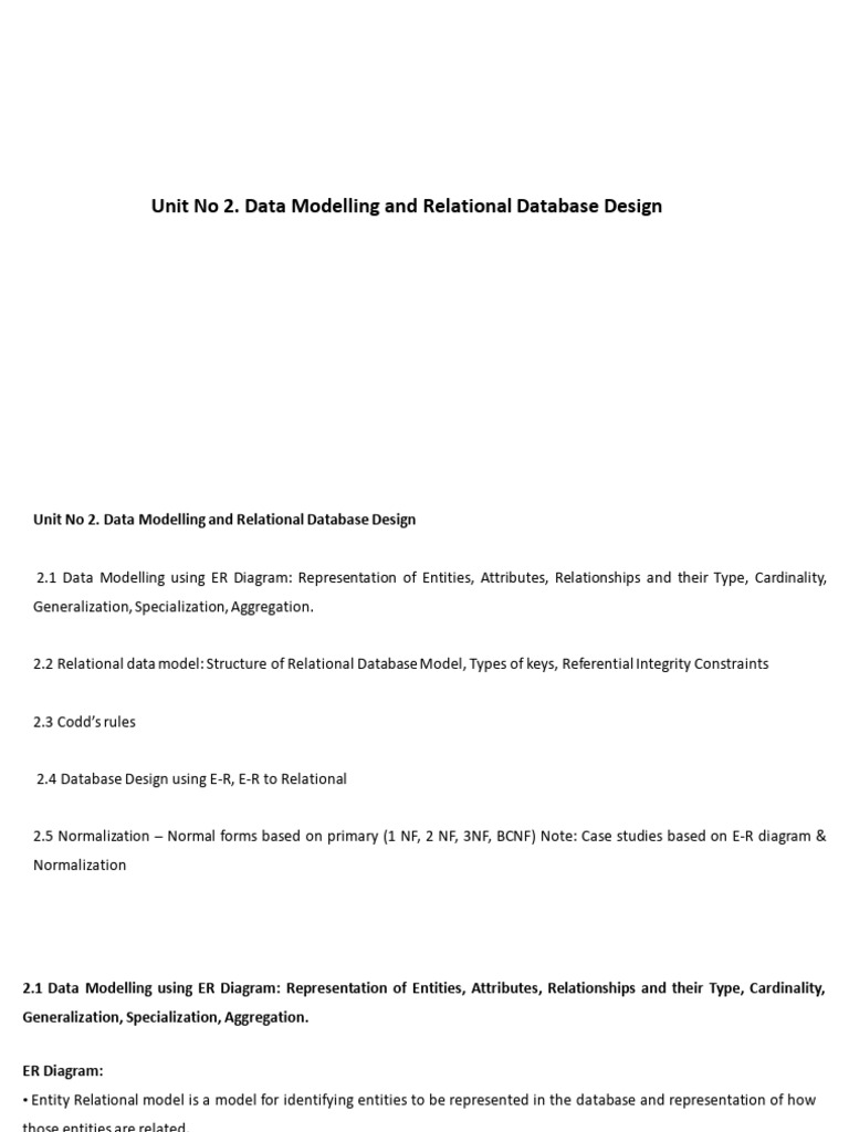 Unit No.2 Data Modelling & Relational Database Design | PDF | Relational Database | Relational Model