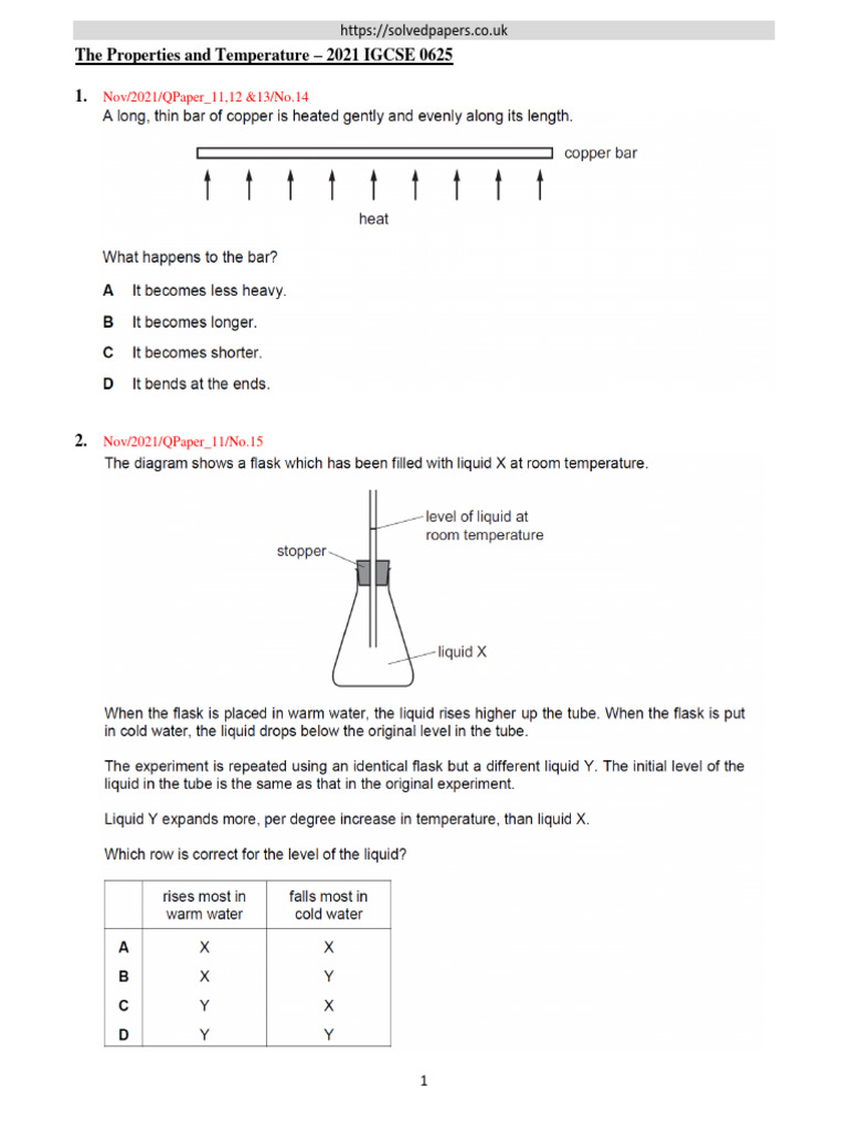 2021 N Thermal Properties and Temperature Igcse 0625 | PDF