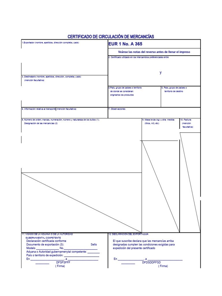 Eur 1 Certificado de Origen Europeo | PDF | aduana | El comercio ...