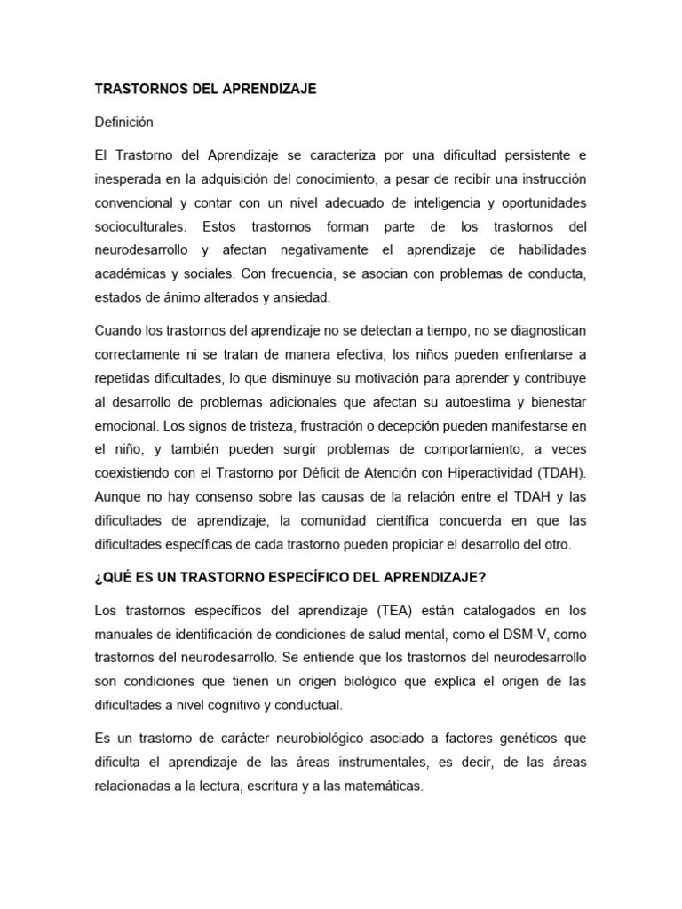 Trastornos Del Aprendizaje | PDF | Aprendizaje | Desorden hiperactivo y deficit de atencion