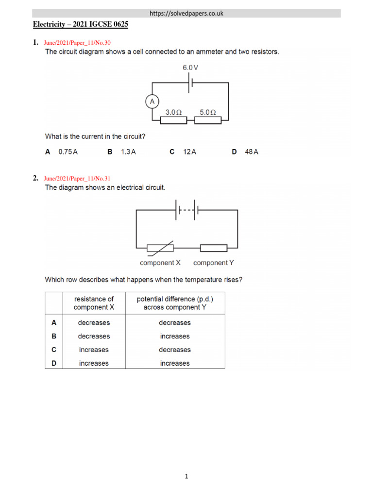 2021 J Electricity Igcse 0625 Pdf