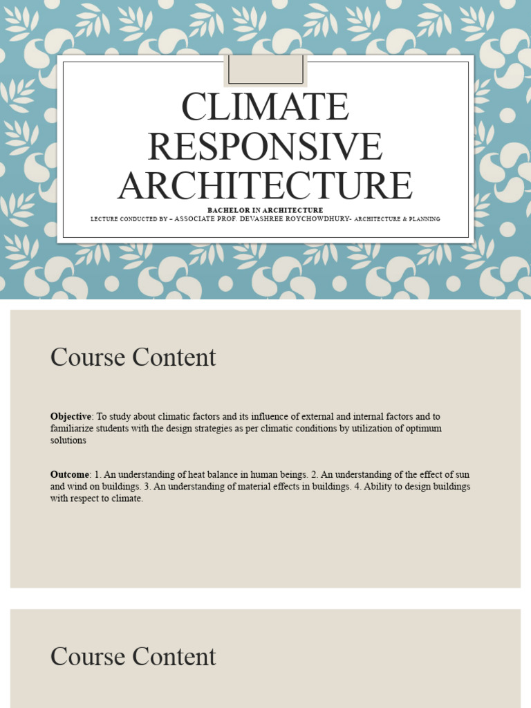 Climate Responsive Architecture Overview | PDF | Art | Technology ...