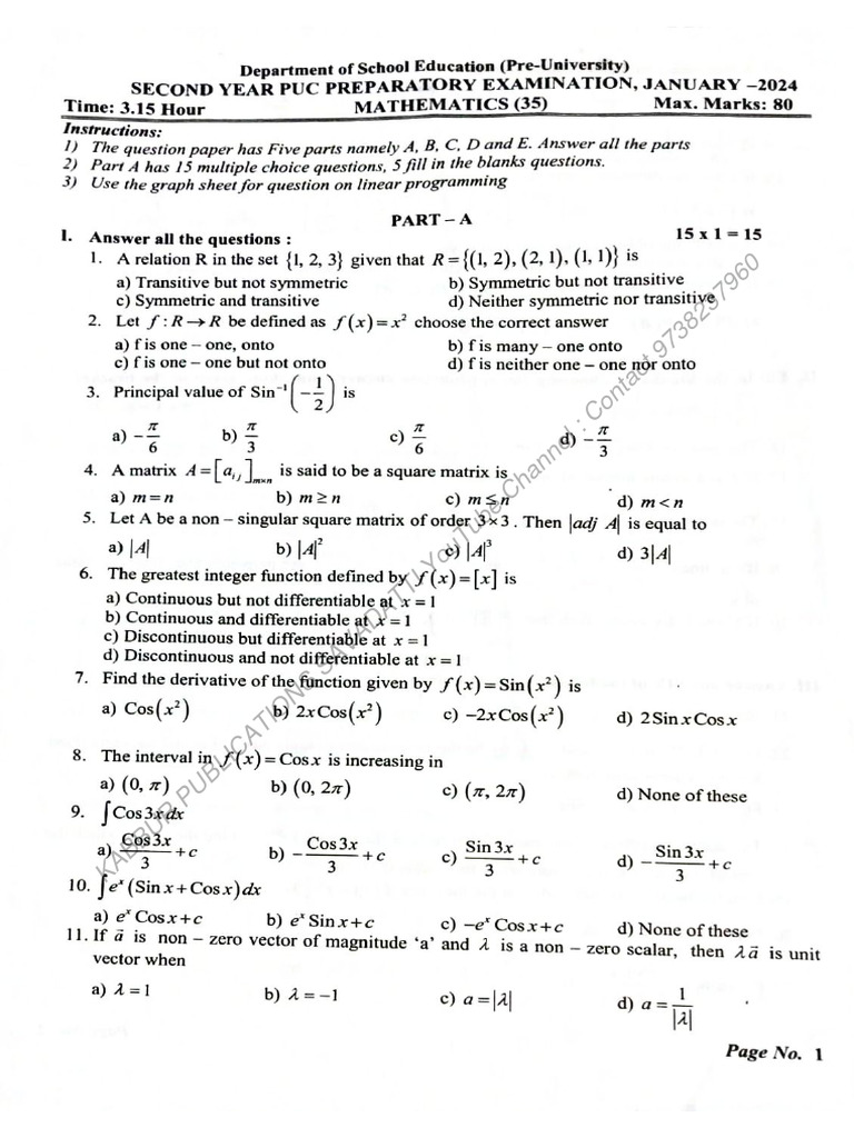 Maths Shivamogga Pre QP | PDF