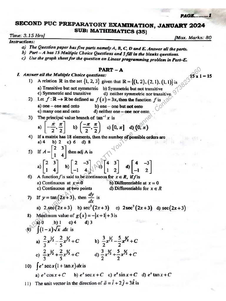 Maths Mysuru Pre QP | PDF
