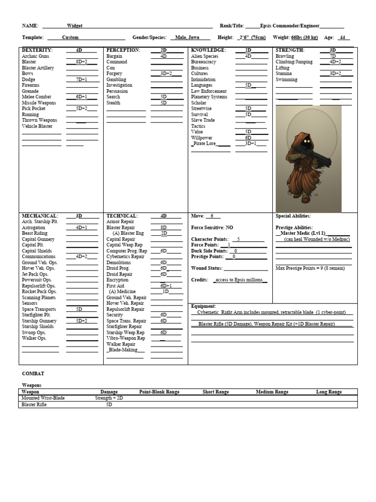 Widget Character Sheet - CHARLOTTE - Dec 2018 | PDF