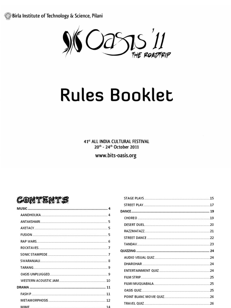 Oasis 2011 Rules Booklet | PDF | Musical Compositions | Dances