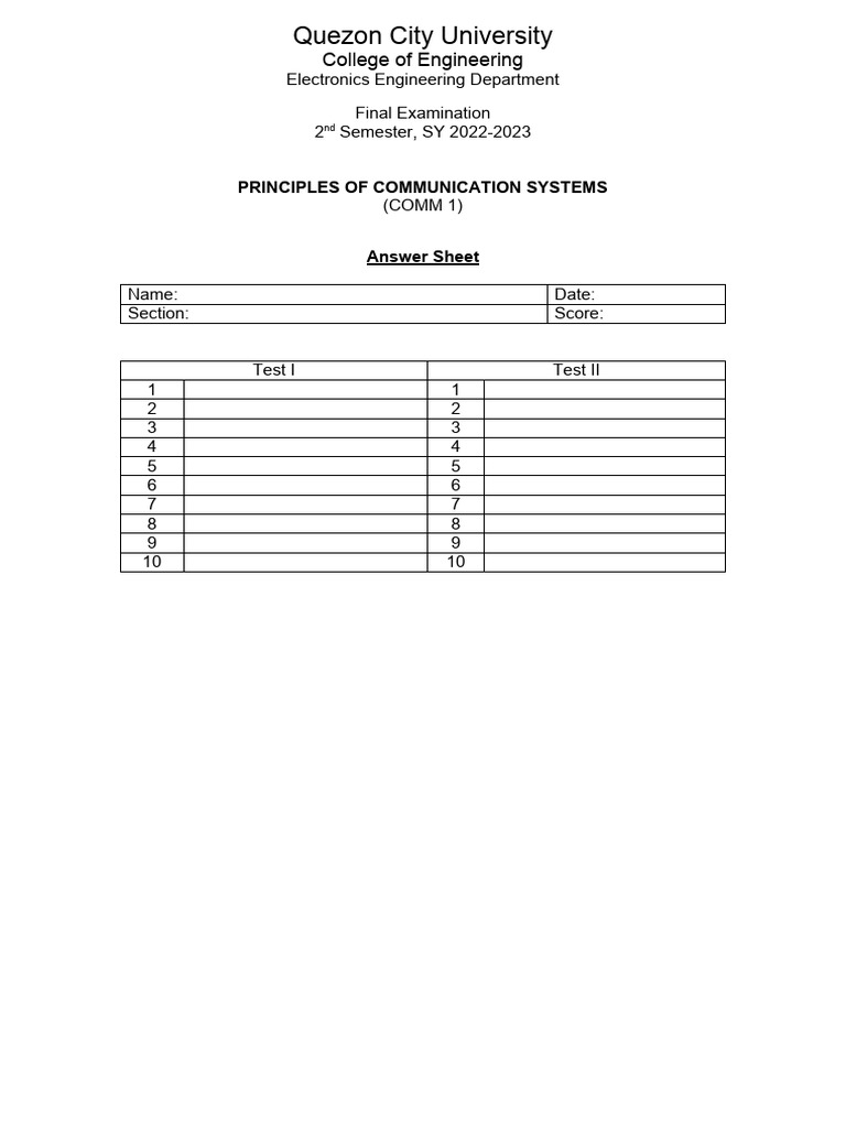 Communication 1 Final Examination v.2 Answer Sheet | PDF