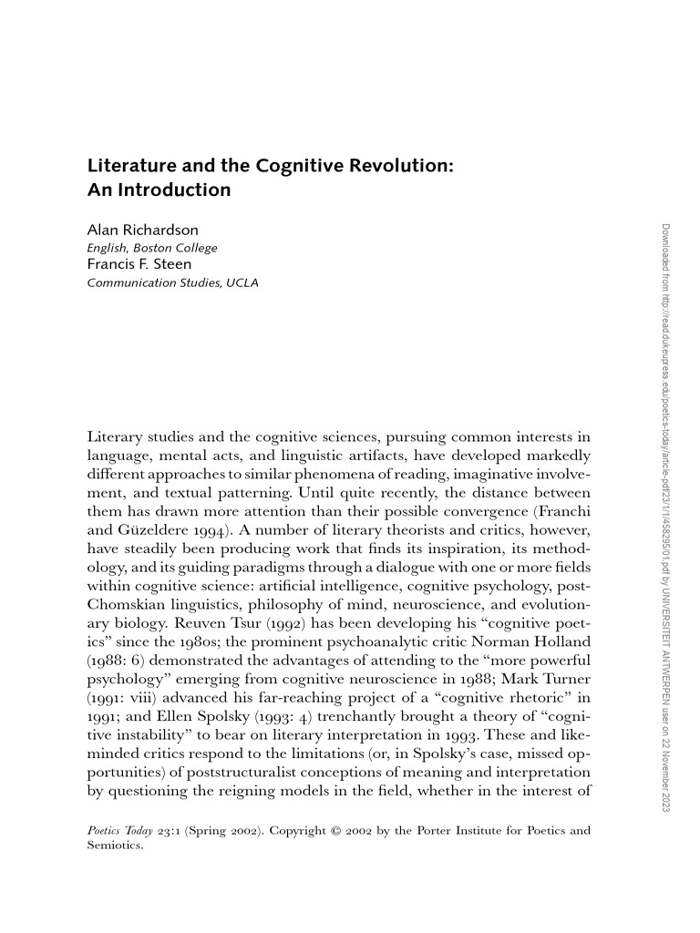 Literature and The Cognitive Revolution: An Introduction - Alan ...