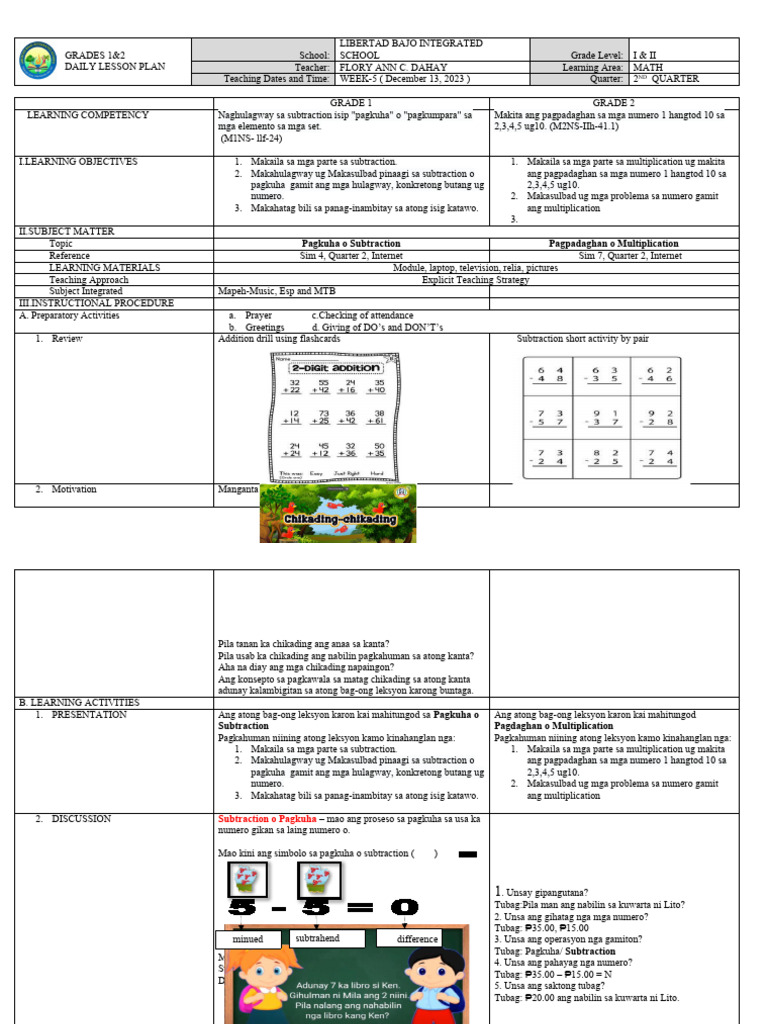 Dll-Week 5-Cot Math 2ND Q | PDF