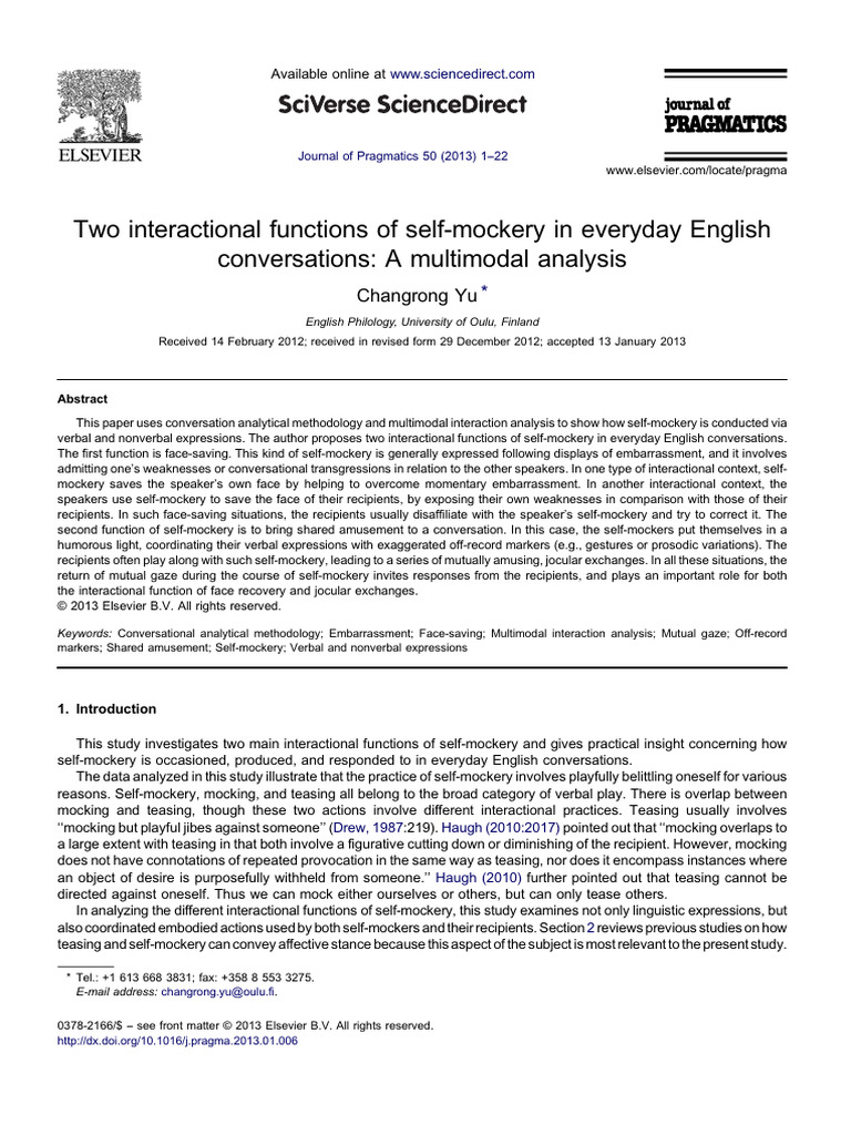 Self-Mockery Functions in English Conversations | PDF | Nonverbal ...
