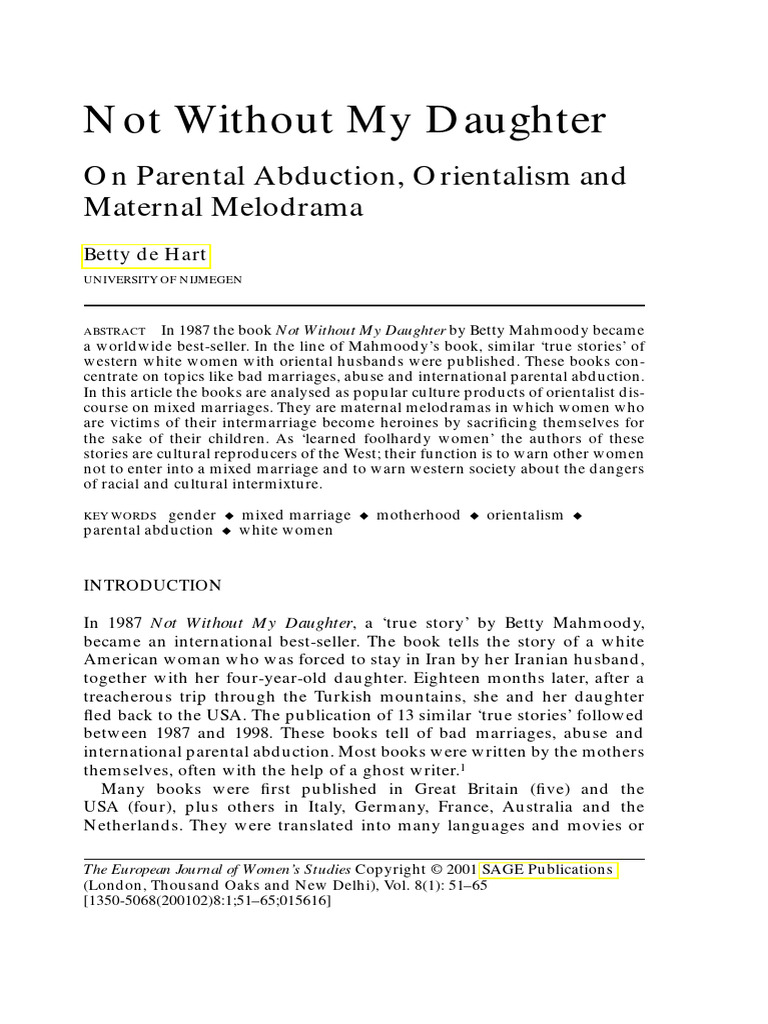 Not Without My Daughter: On Parental Abduction, Orientalism and ...