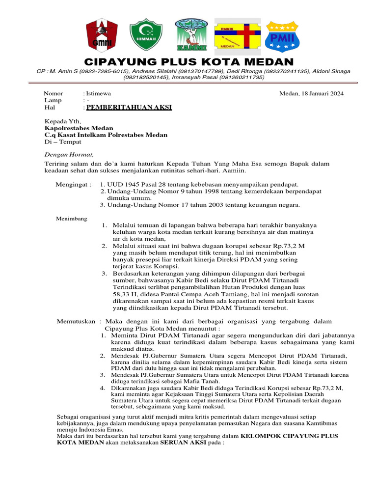 Surat Aksi Pdam - Cipayung Plus-1 | PDF Surat Aksi Pdam - Cipayung Plus-1 | PDF