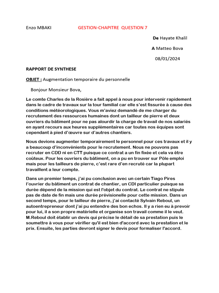 Enzo MBAKI Gestion CHP 6 Question 7 | PDF