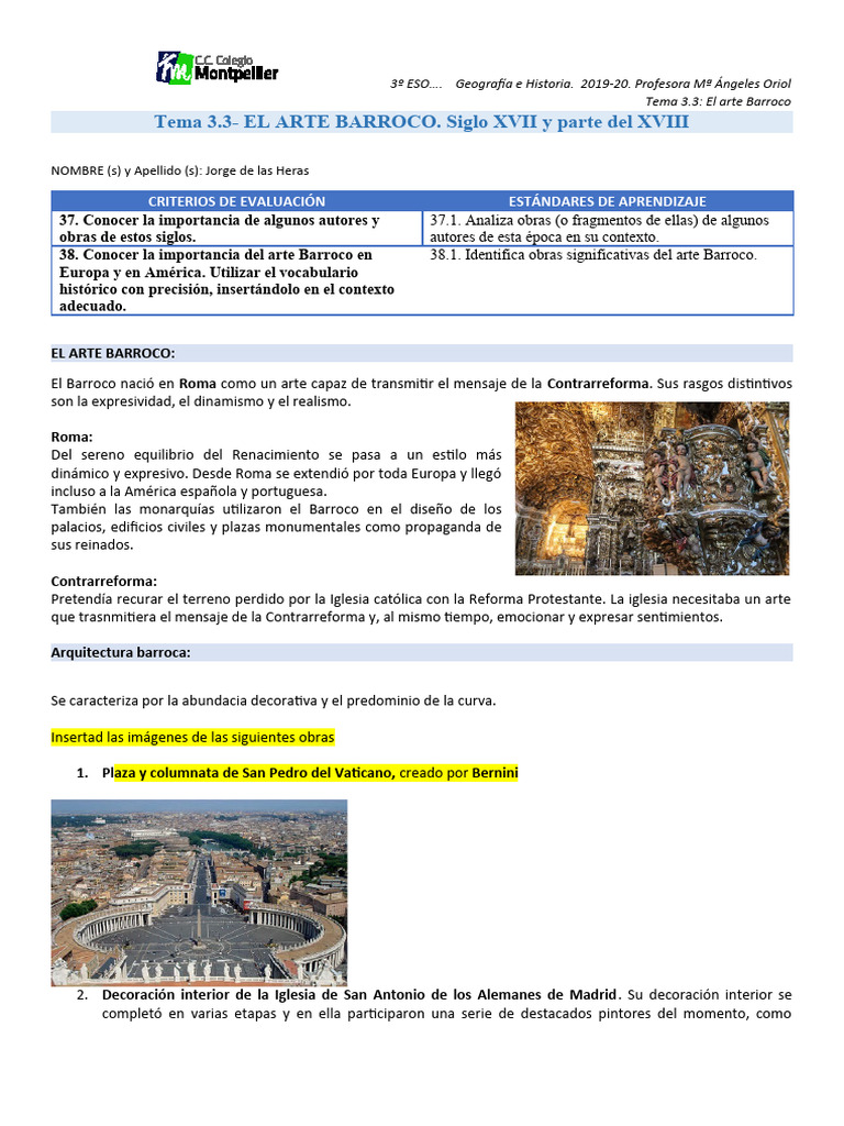 3.3 Ficha El Arte Barroco - 19-20 Completar Imagenes | PDF | Barroco ...