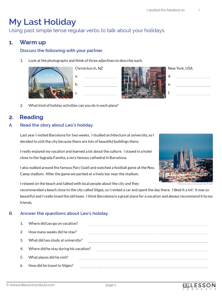 My Last Holiday Student 1 | PDF | Verb | Word