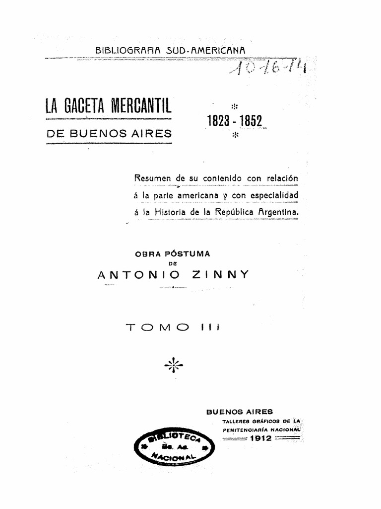 La Gazeta Mercantil de Bs As - Zinny - TomoIII | PDF