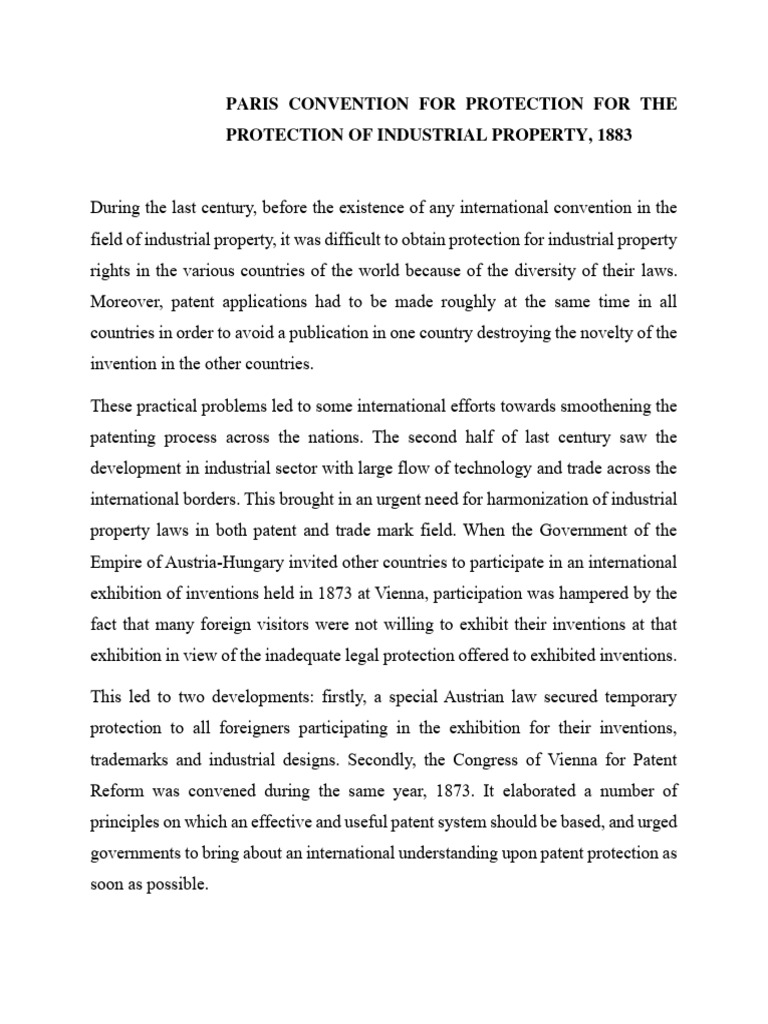 Paris Convention for Industrial Property | PDF | Priority Right | Patent