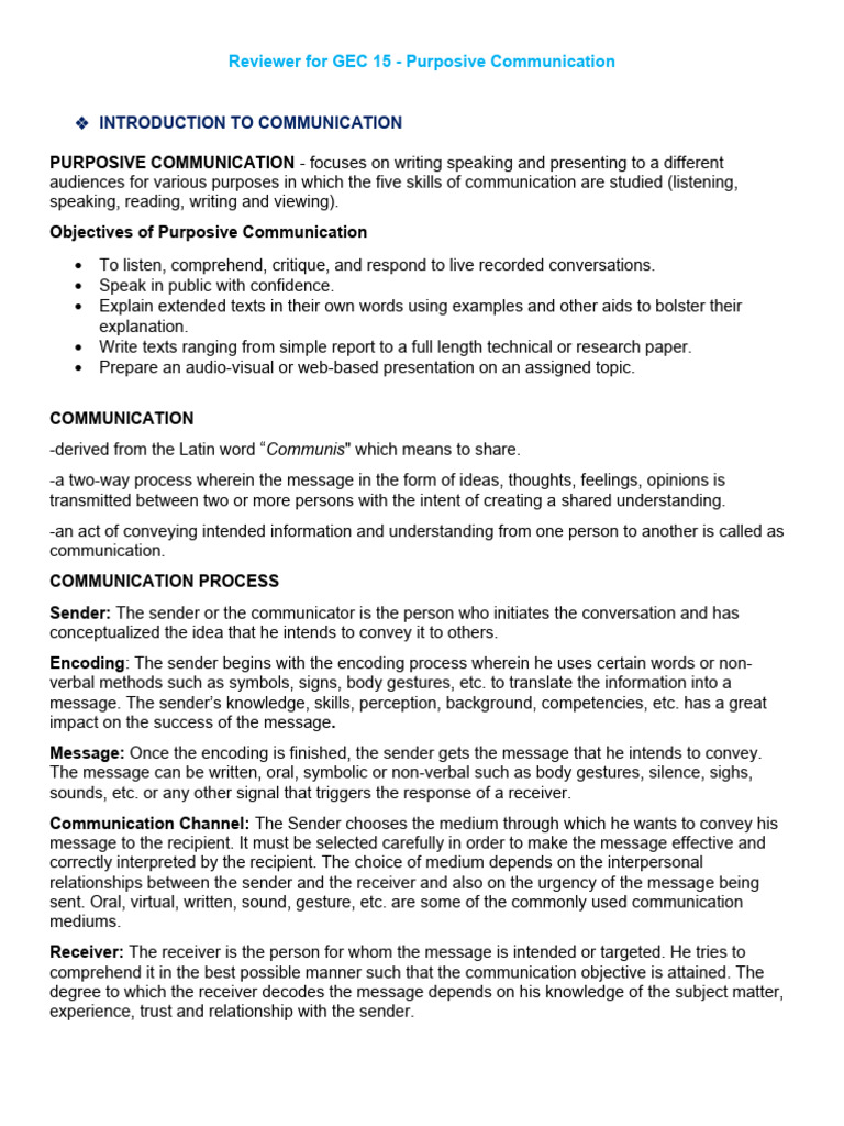 Purcom - Handout | PDF | Communication | English Language