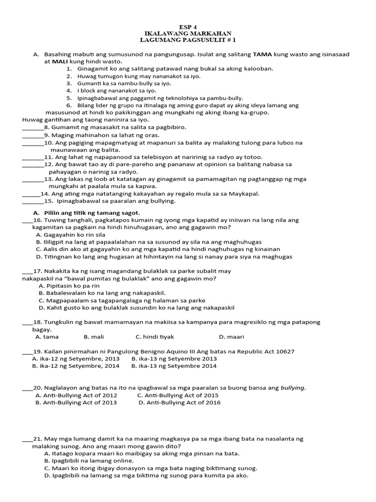 Esp - Q2 - Assessment Test | PDF