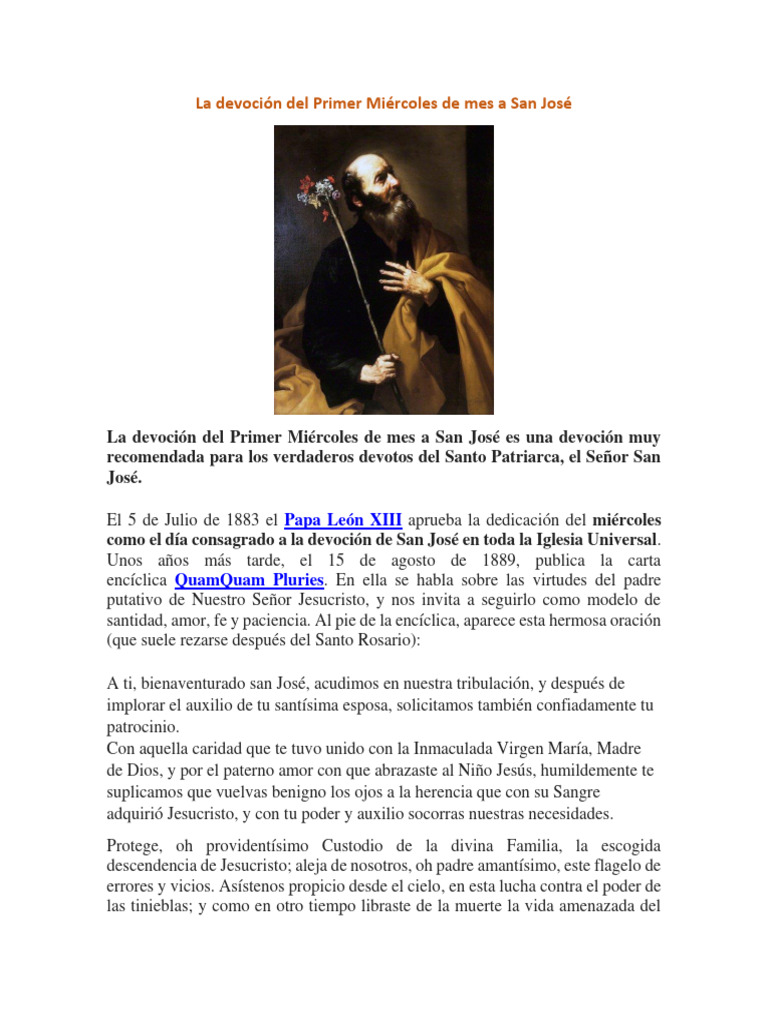 Devoción del Primer Miércoles a San José | PDF | San José | Oración