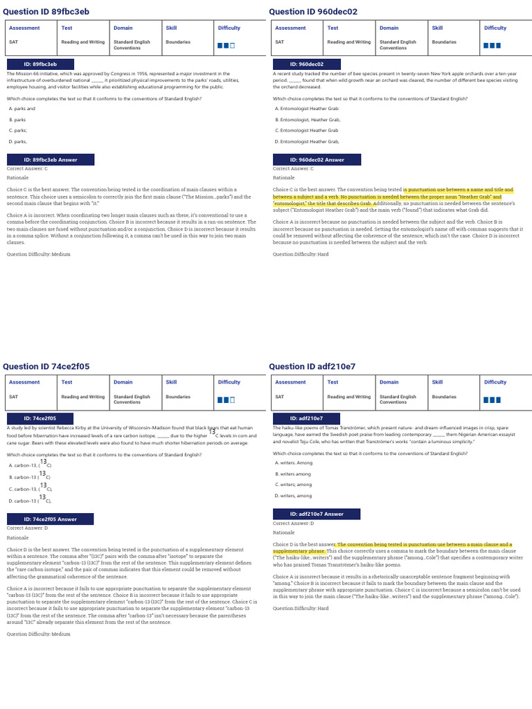 Sat Grammar With Ans | PDF | Comma | Punctuation