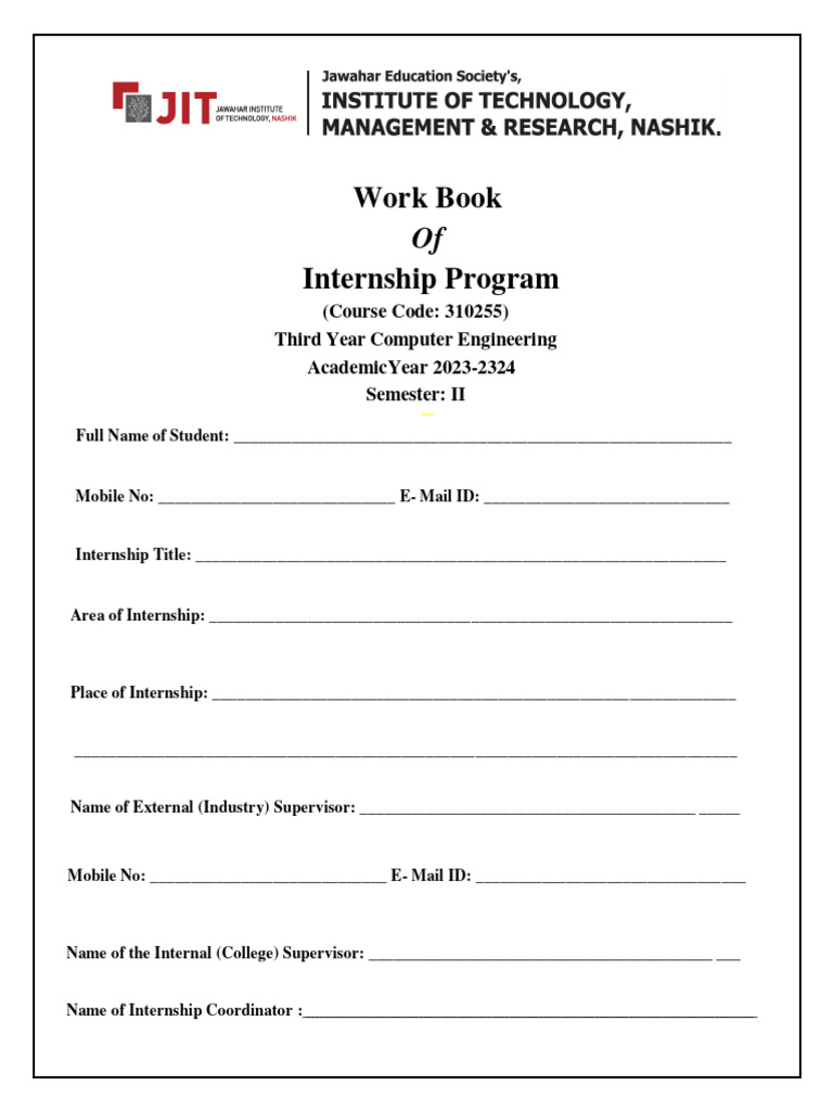 Internship Workbook - Final | PDF | Evaluation | Information