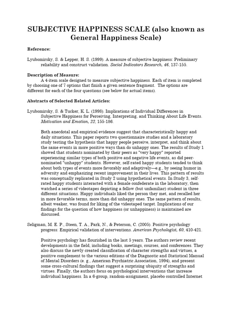 Happiness Scale | PDF