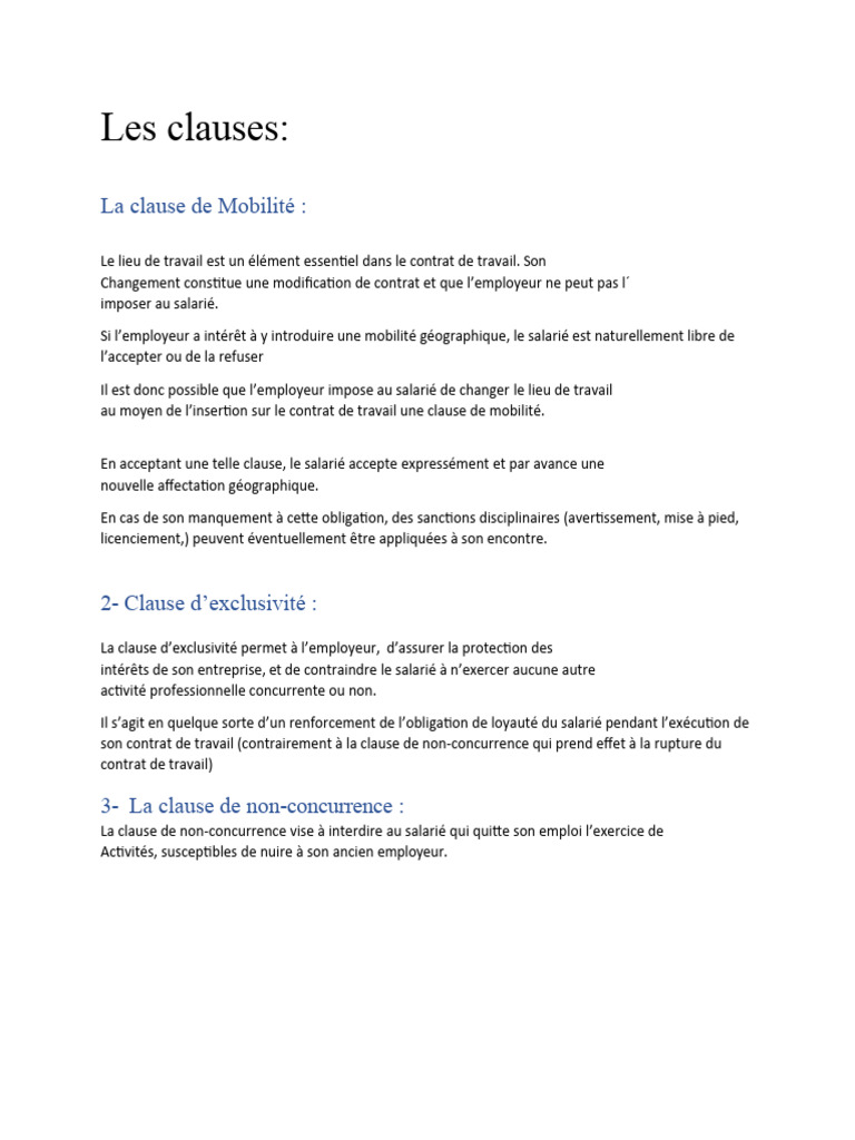 Clauses essentielles du contrat de travail | PDF | Affaires | Finance ...