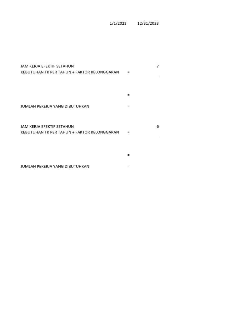 Rumus Hitung Kebutuhan Pekerja Excell PDF