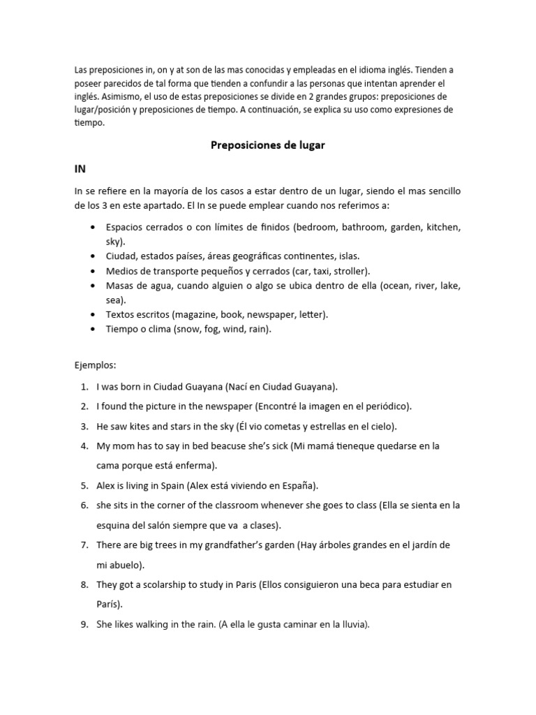 Las Preposiciones | PDF