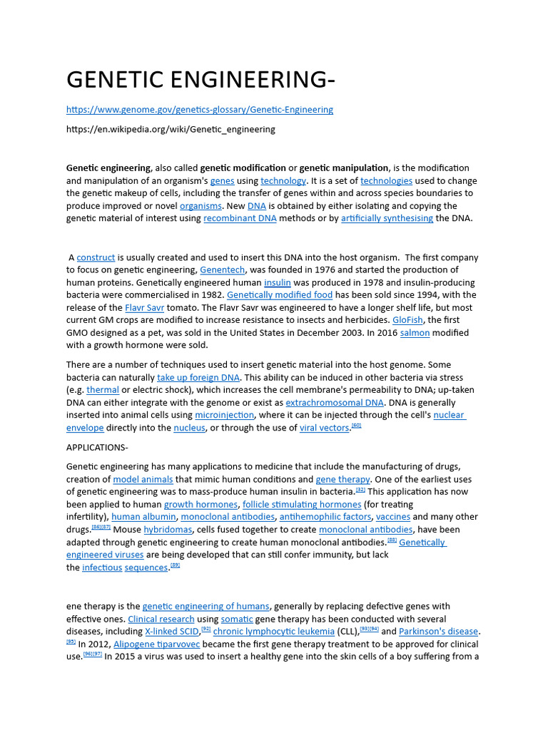 Genetic Engineering | PDF | Genetic Engineering | Gene Therapy