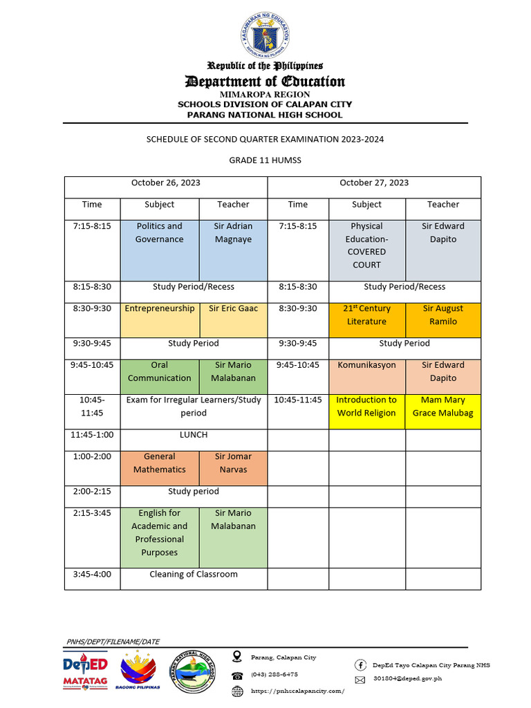 Class Schedule | PDF | Learning