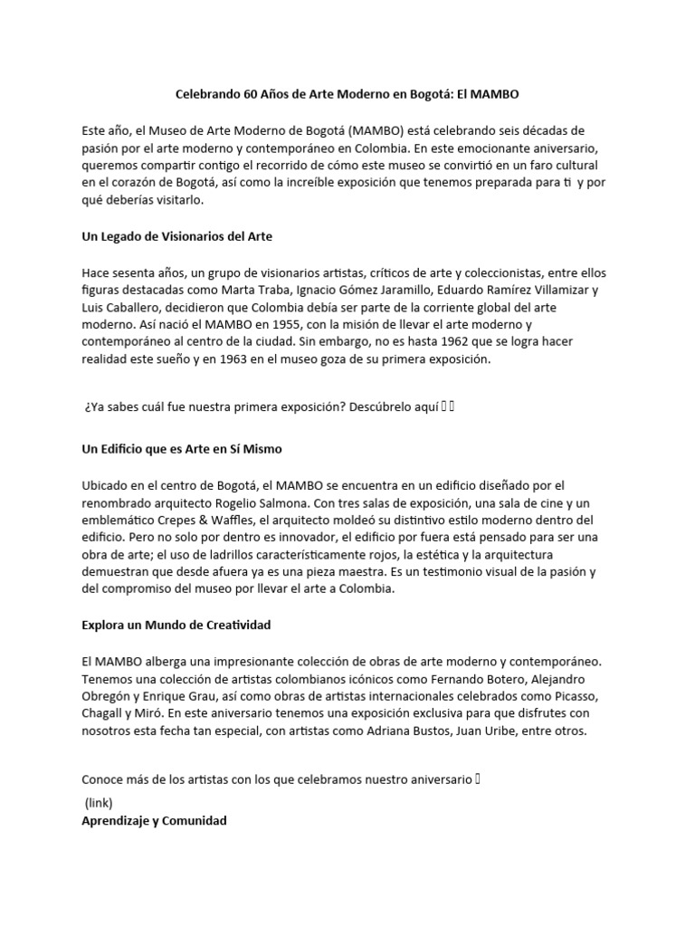 Celebrando 60 Años de Arte Moderno en Bogotá | PDF | Ciencias sociales ...