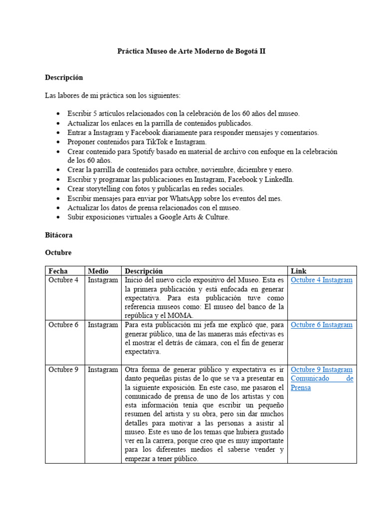 Práctica Museo de Arte Moderno de Bogotá | PDF | Podcast | Museo