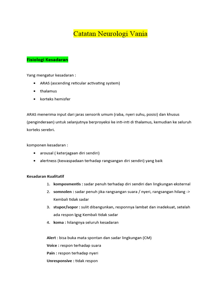 Catatan Neurologi Vania | PDF