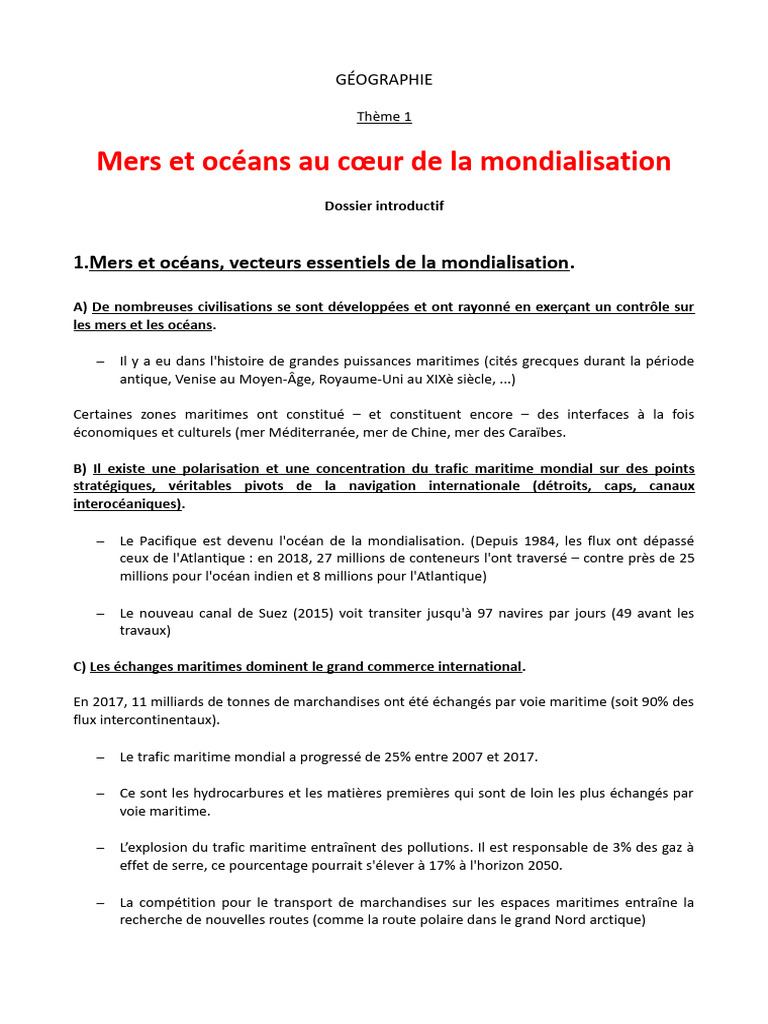 Mers Et Océans Au Coeur de La Mondialisation (Cours) | PDF