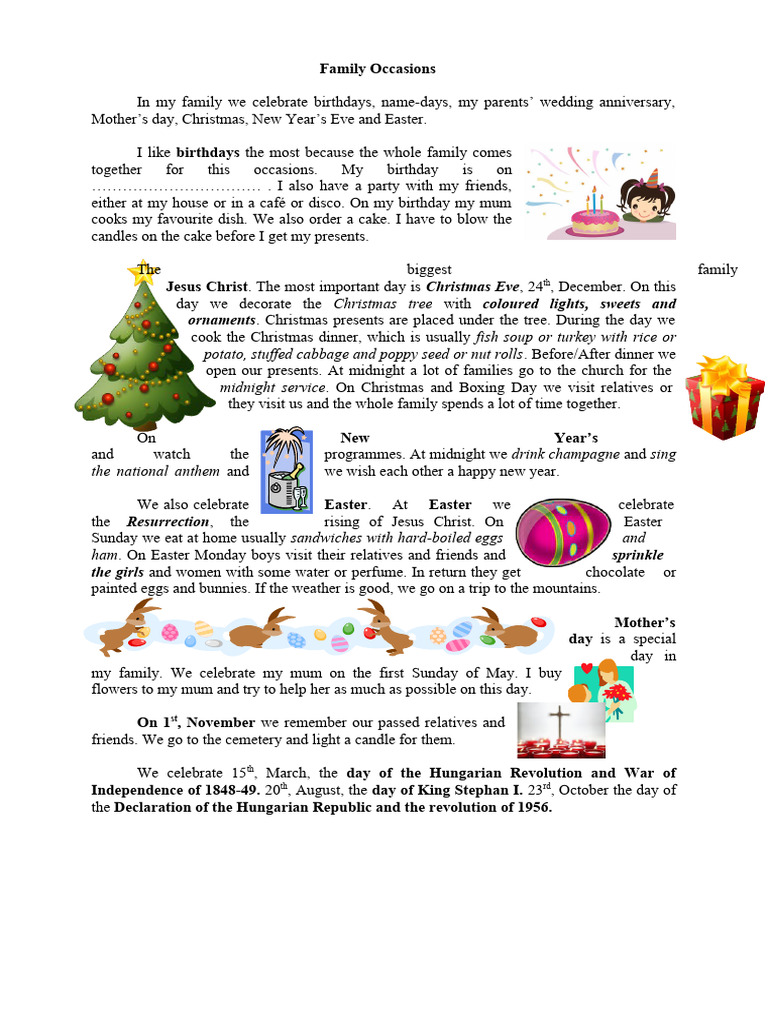 Family Occasions | PDF | Easter | Christmas