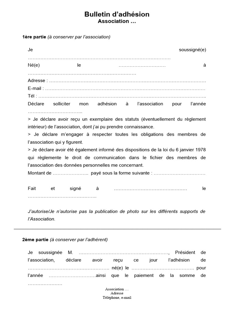 Bulletin Adhesion Association Modele Word | PDF