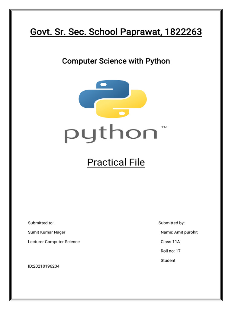 Practical File 11a Amit Purohit Pdf Computer Programming Computing