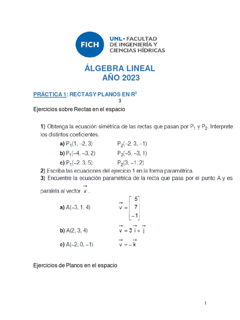 Prácticas Álgebra Lineal 2023 | PDF | Espacio vectorial | Subespacio lineal