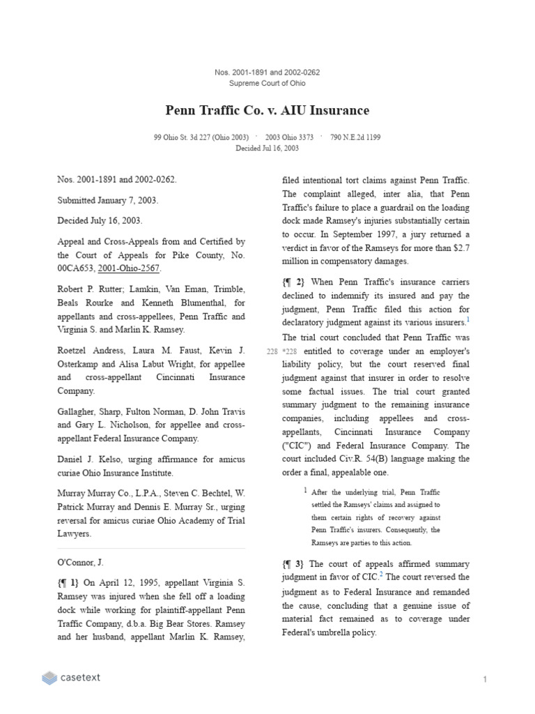 Penn Traffic Co. v. AIU Insurance | PDF