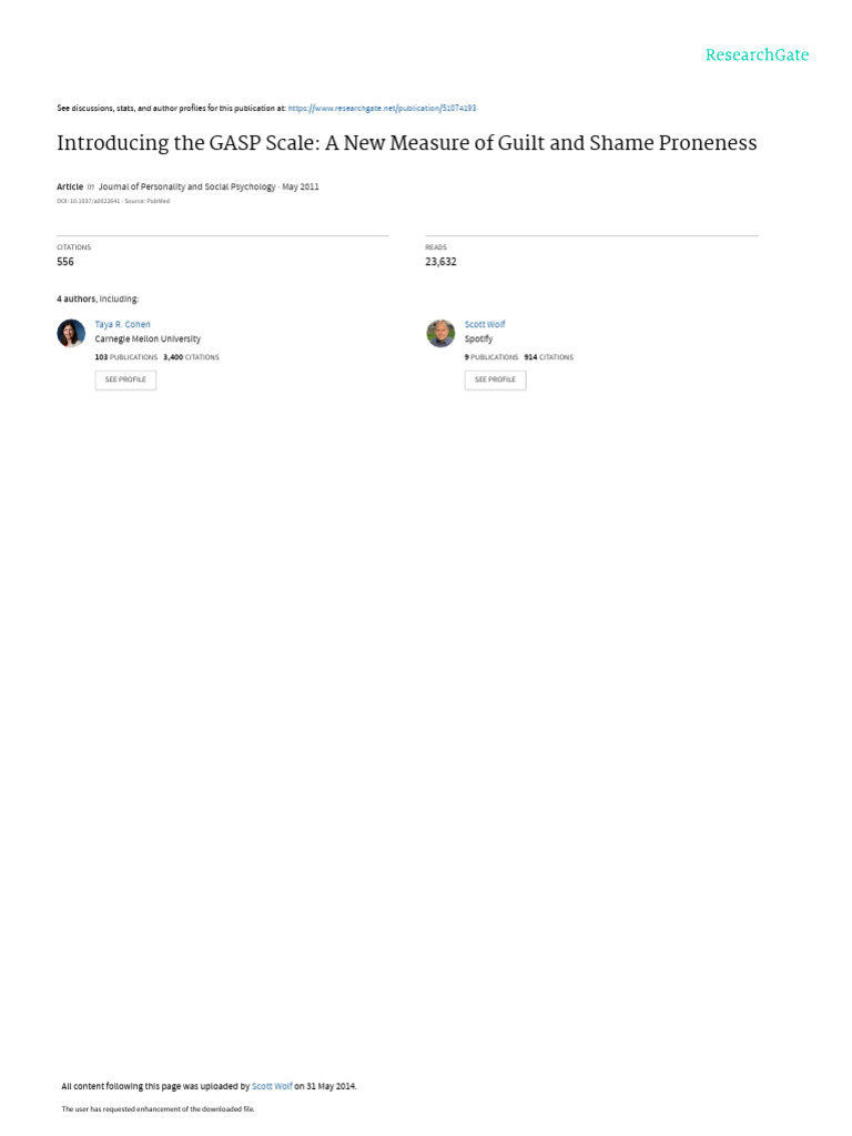 Introducing The GASP Scale A New Measure of Guilt | PDF | Shame | Guilt ...