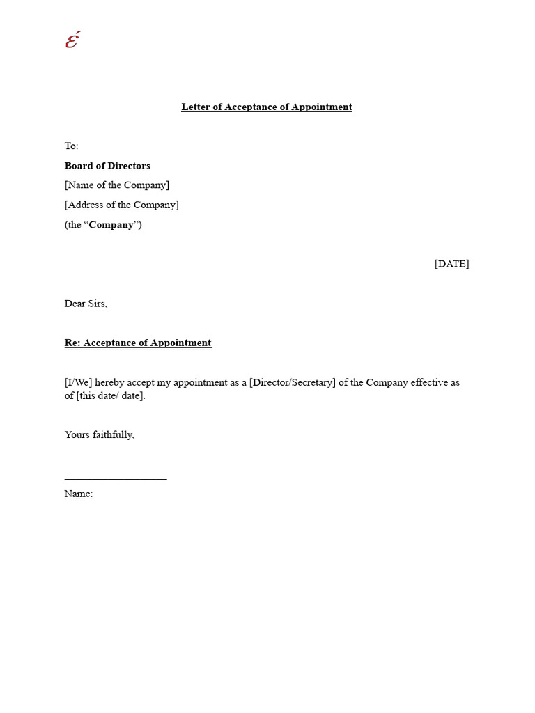 Letter of Acceptance of Appointment - Template | PDF