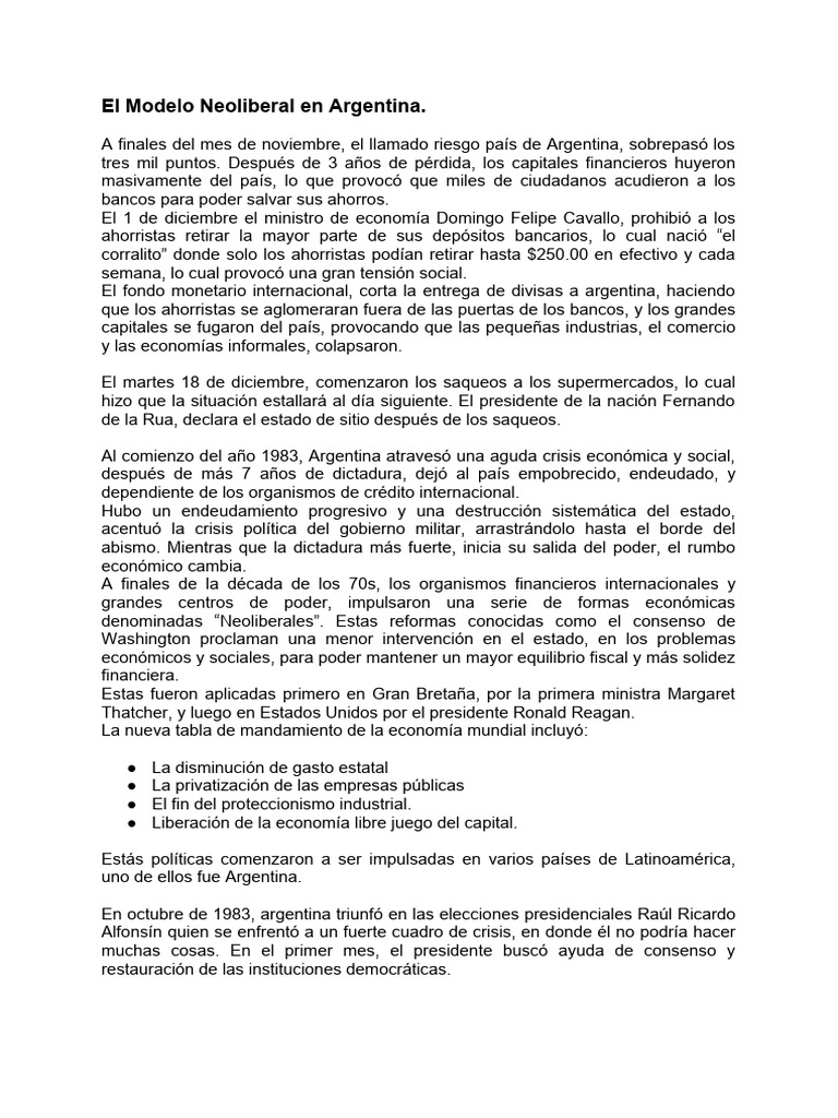 La Economía Neoliberal | PDF | Inflación | Economias