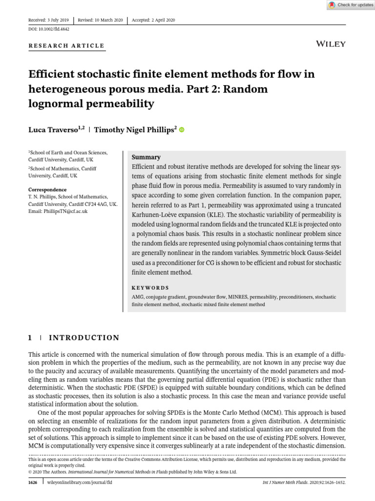 Numerical Methods in Fluids - 2020 - Traverso - Efficient Stochastic Finite Element Methods For ...