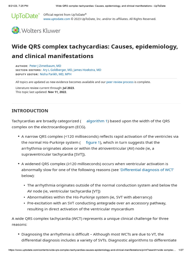 Wide QRS Complex Tachycardias - Causes, Epidemiology, and Clinical ...