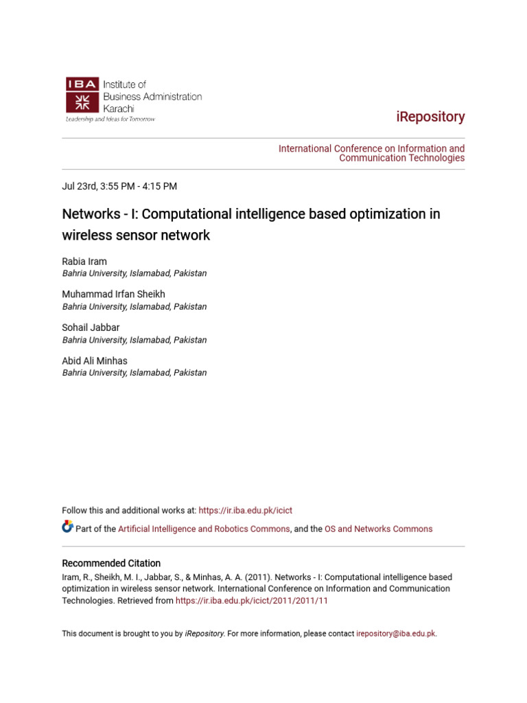 Computational Intelligence Based Optimization in Wi | PDF | Wireless Sensor Network ...